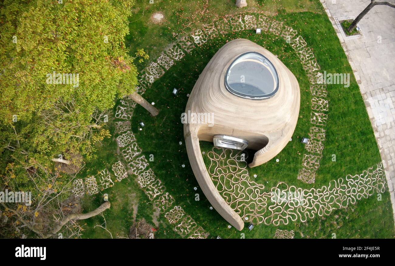 Photo shows a 3D printed library is seen at Wisdom Bay High-tech Park ...