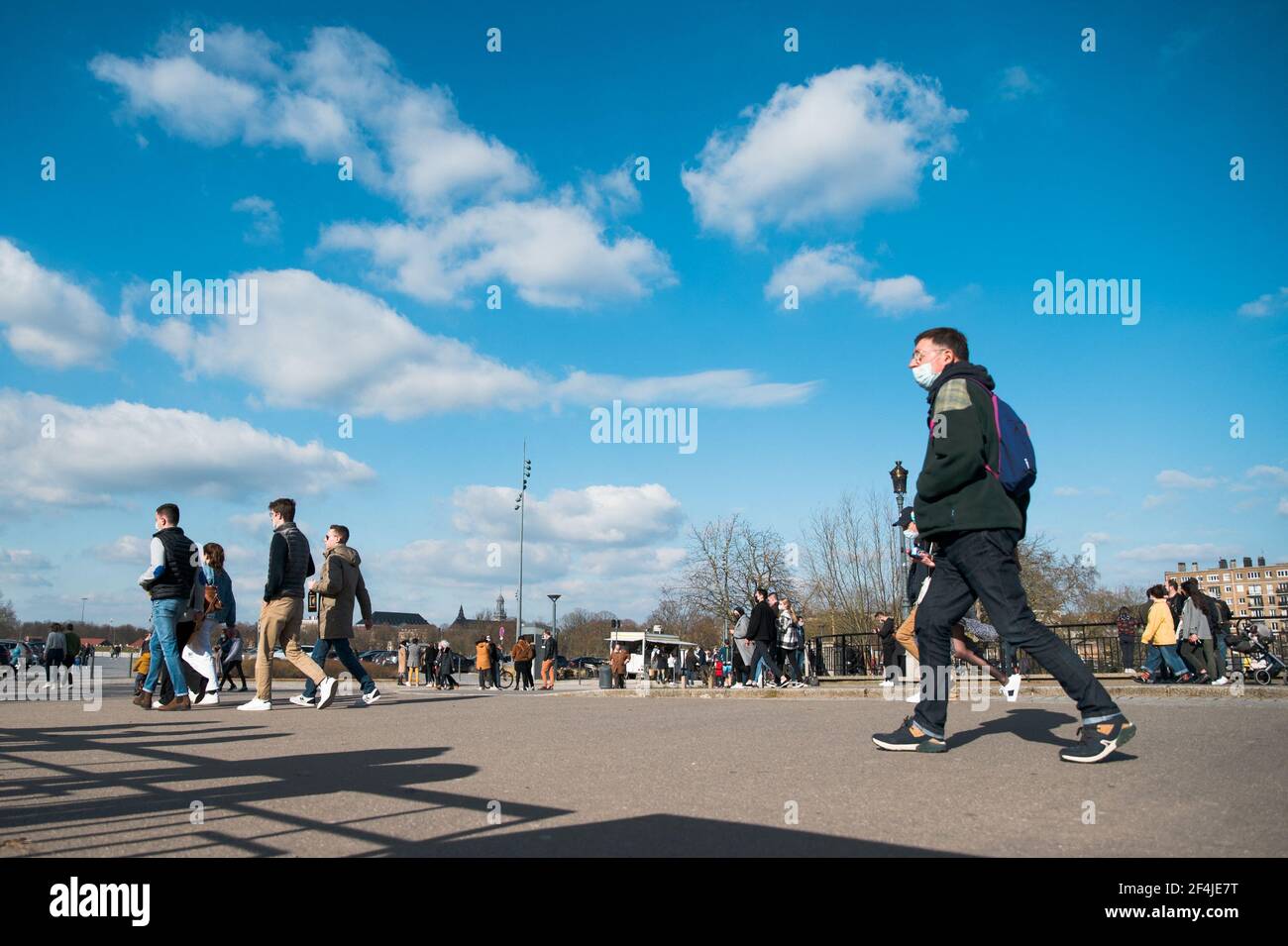 People walk at the Citadelle on the first day of 3rd lockdown in Lille ...