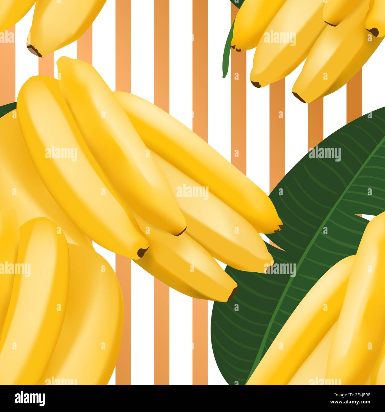 Trendy seamless pattern with realistic banana bunch and tropical leaves ...