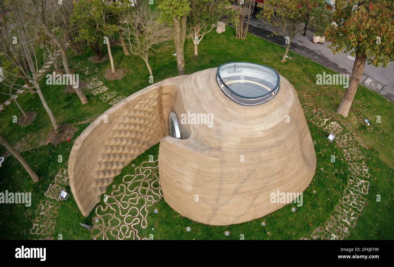 Photo shows a 3D printed library is seen at Wisdom Bay High-tech Park ...