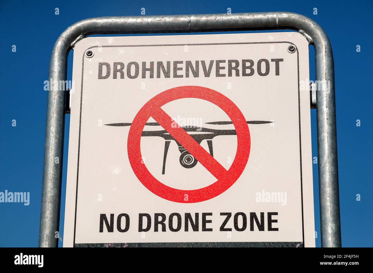 "NO" drone sign on road , forbidden to fly drone in this area, Vaduz ...