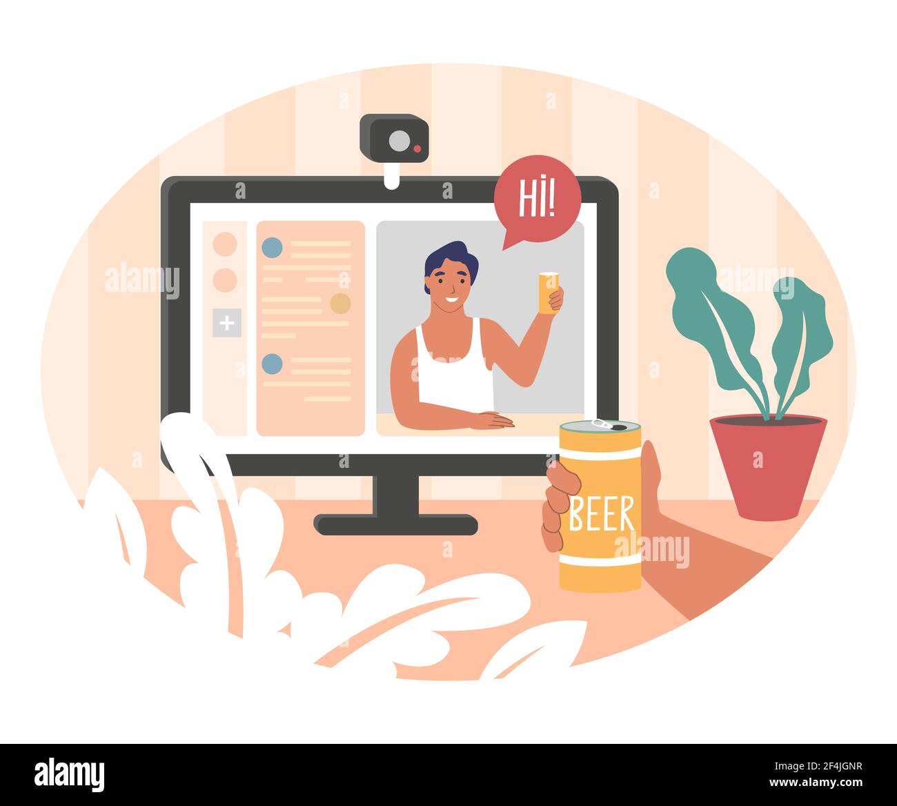 Online communication between two friends, beer party, flat vector ...