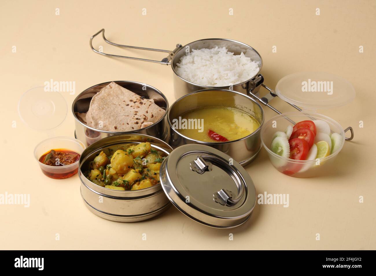 Typical Stainless steel Lunch Box or Tiffin with Maharashtrian food ...