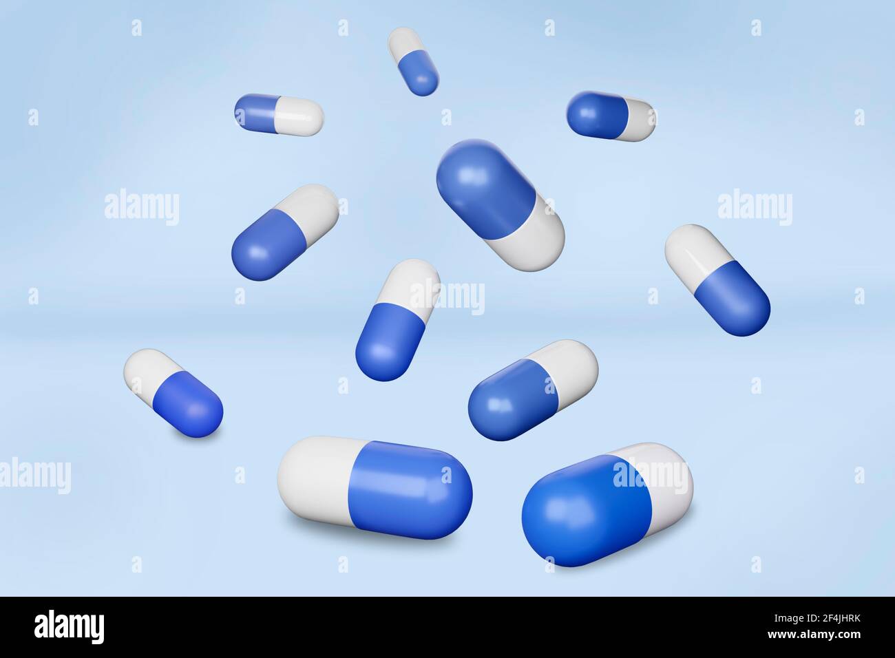 Capsules, drugs, floating on blue background. 3D Rendering Stock Photo ...