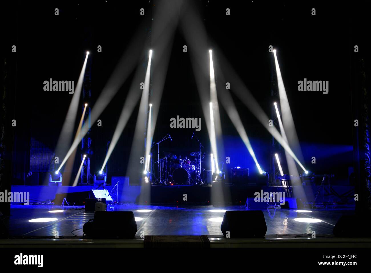 scene, stage light with colored spotlights and smoke Stock Photo - Alamy