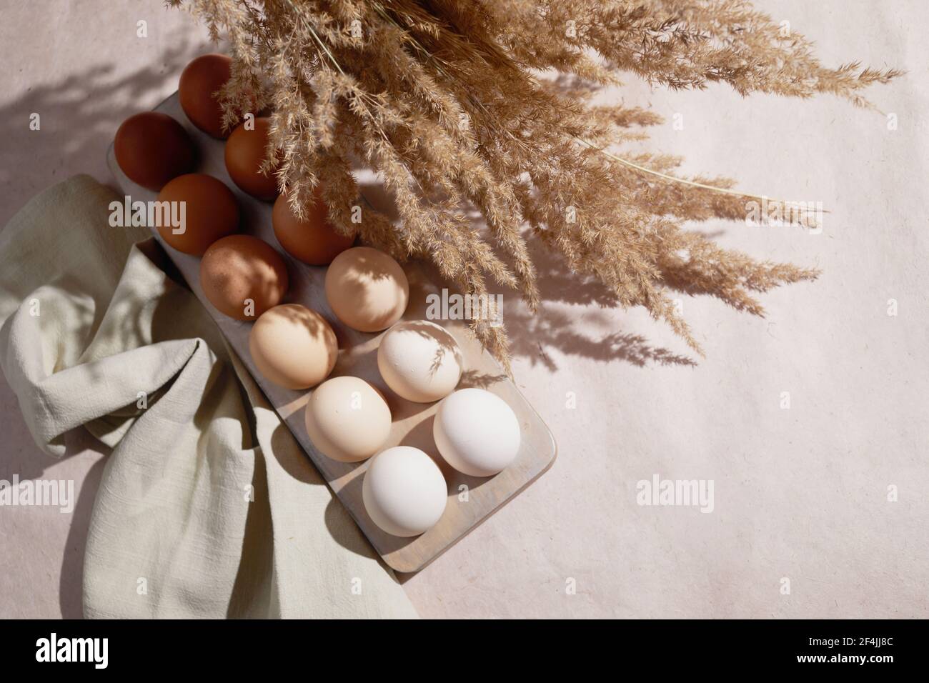 Zero waste easter concept. Eco friendly lifestyle, hard sun shadows ...