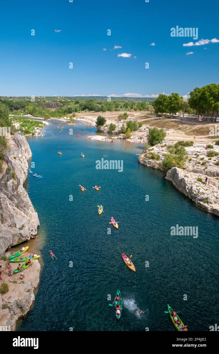 Gardon river near Pont du Gard, Gard (30), Occitanie region, France ...