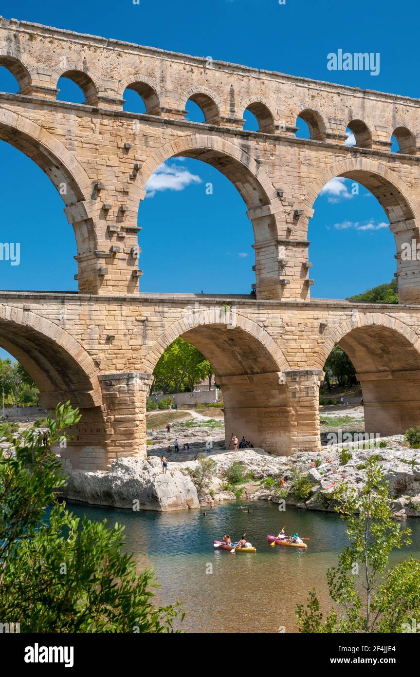 Gardon river and Pont du Gard bridge, a listed Unesco World Heritage ...