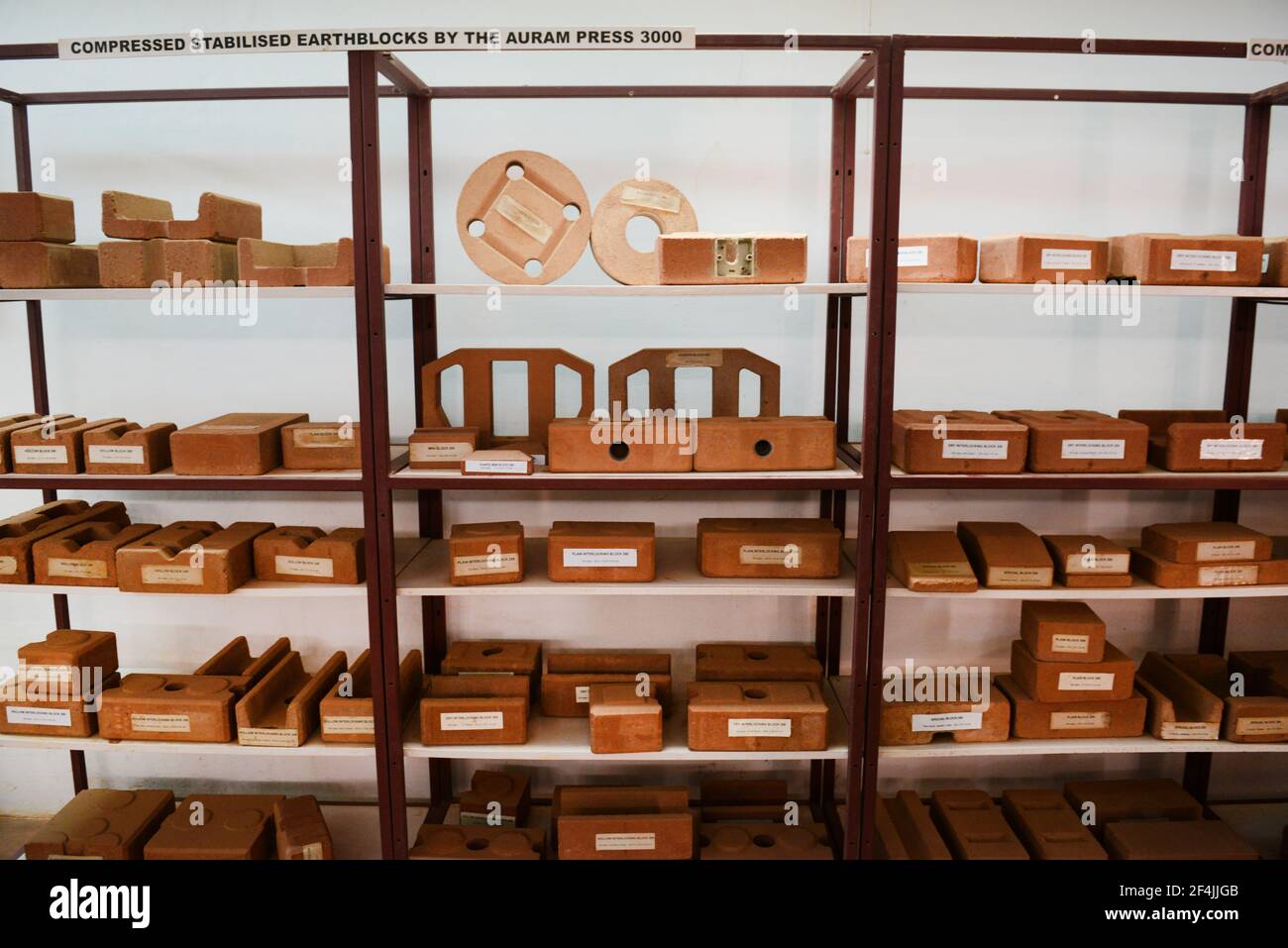 Compressed Earth blocks at the Auroville earth institute, India Stock ...