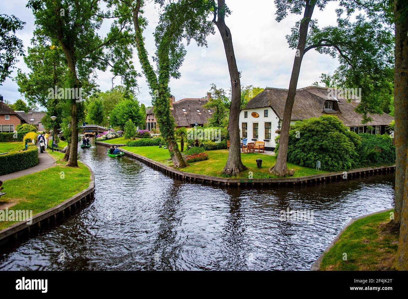 Giethoorn, Netherlands - July 6, 2019: The canals of Giethoorn, a scenic village in the ...
