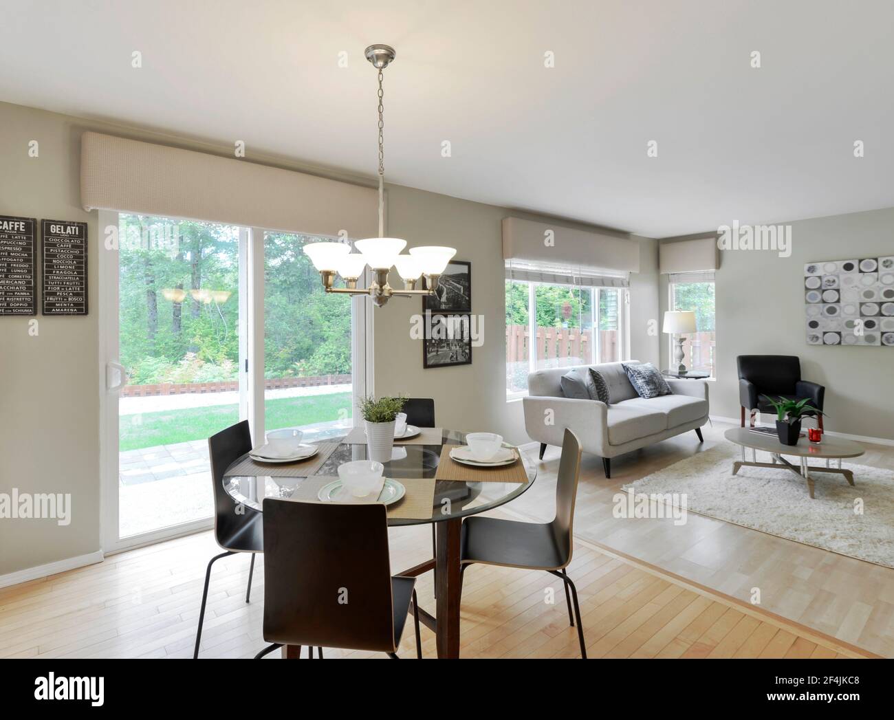 Modern residential dining room and living room interior Stock Photo - Alamy