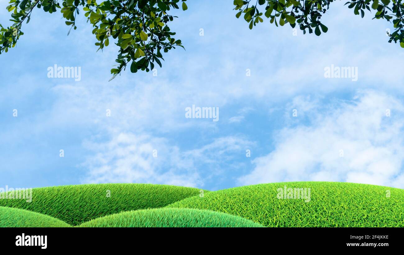 The 3d rendering of Ecology concept. Border made from green grass and ...