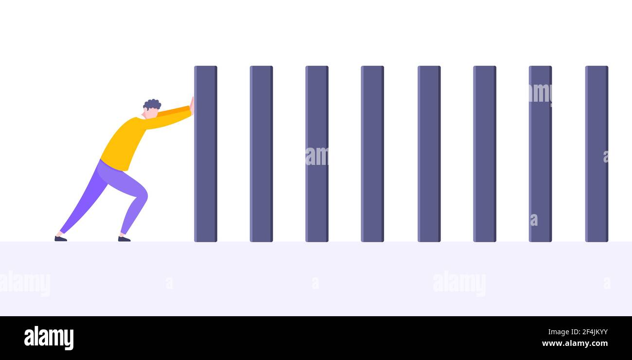 Stop domino effect business resilience metaphor vector illustration ...