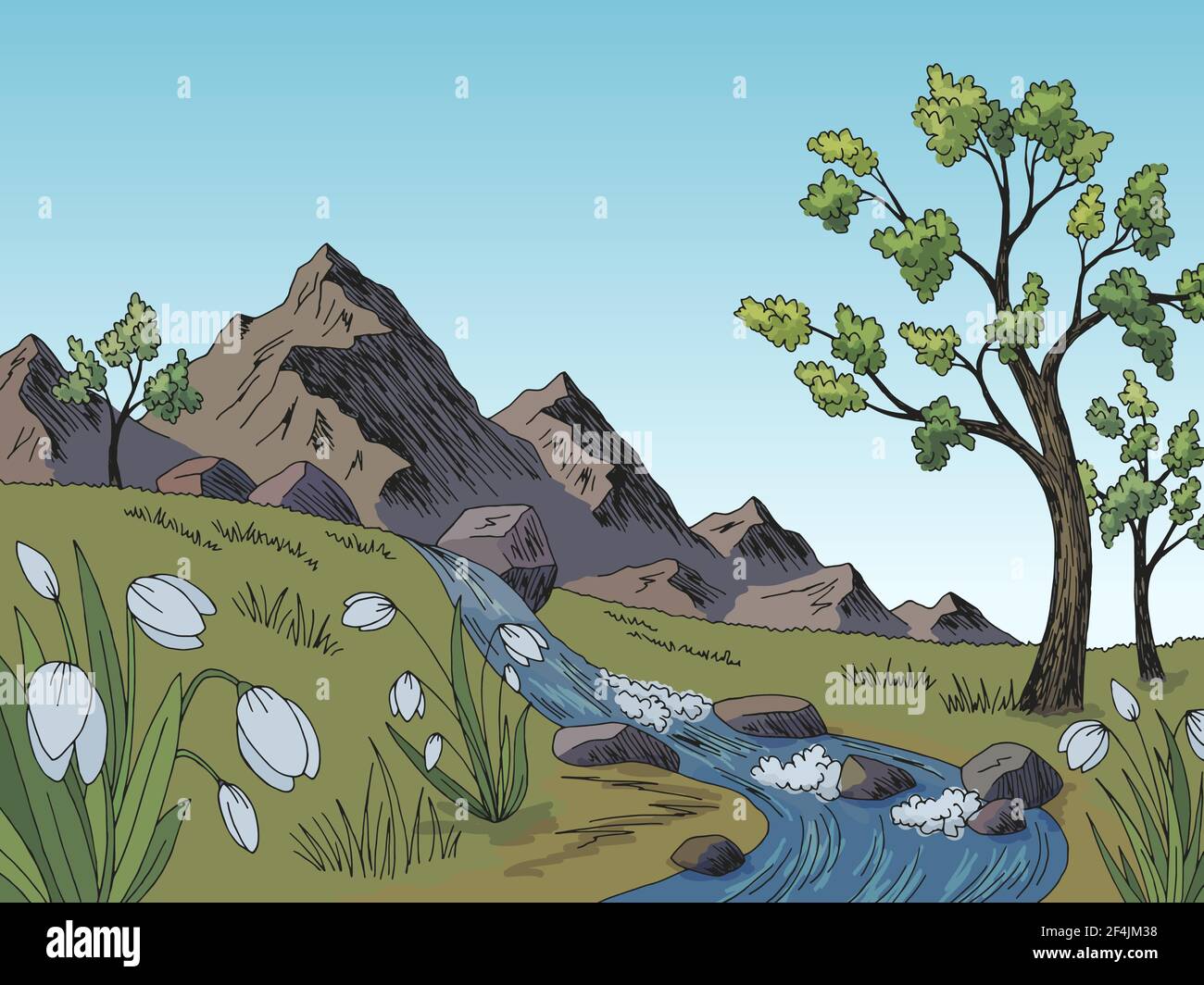 Mountain spring landscape Stock Vector Images - Alamy