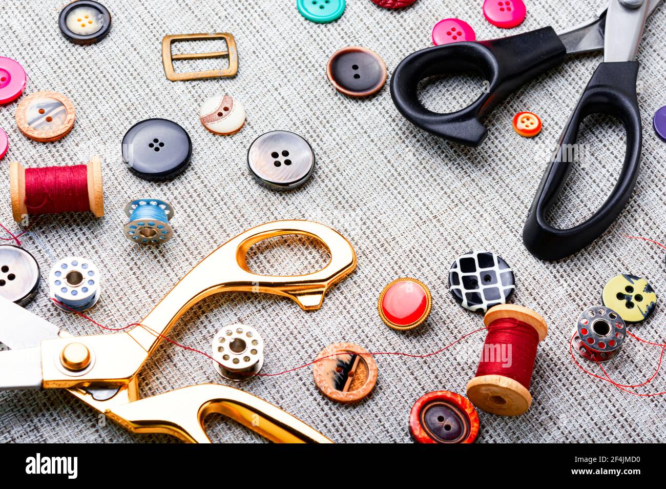Set of buttons, threads and other sewing accessories Stock Photo - Alamy