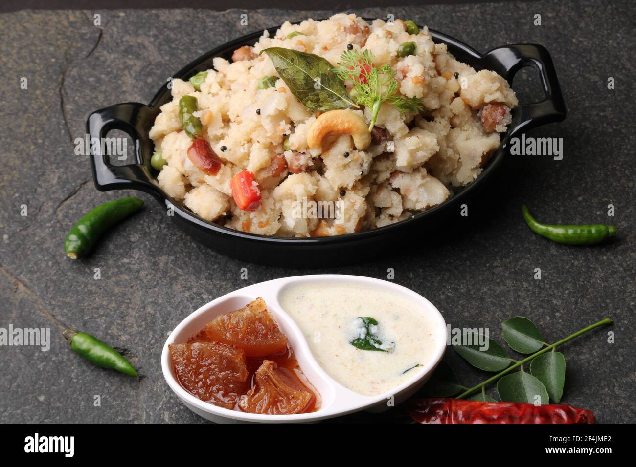 upma Ven Pongal with Sambar, coconut Chutney popular Indian breakfast ...