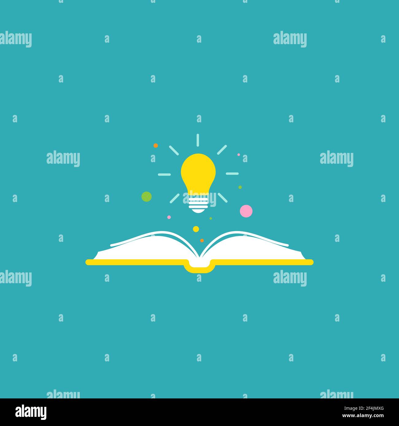Open book with shining bulb flying out. Flat icon isolated on powder ...