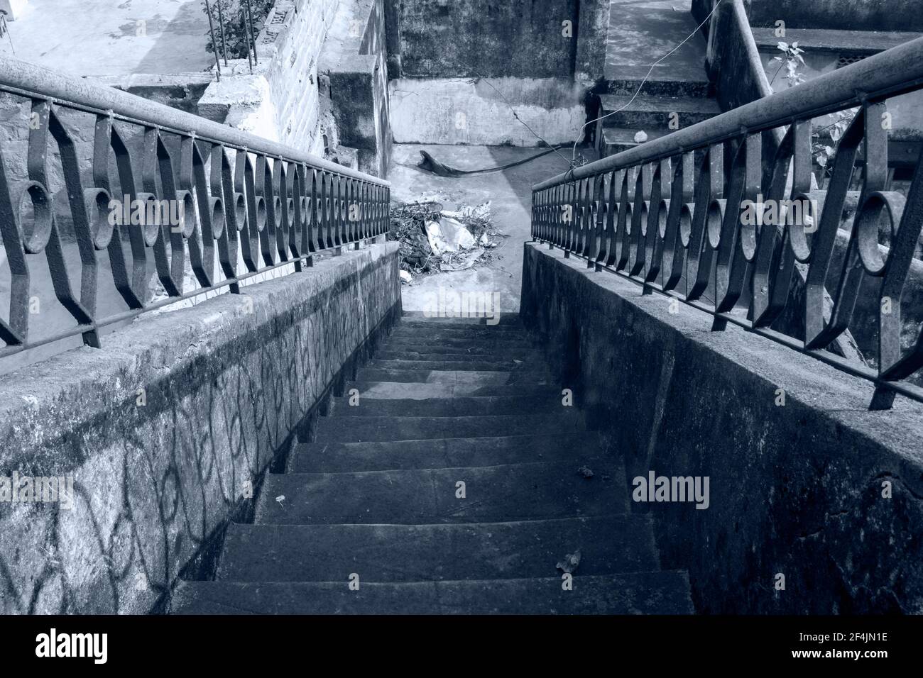 front view of empty stairs black and white Stock Photo - Alamy