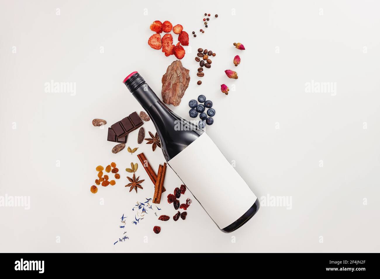 Possible flavor components of red wine. Creative composition Stock ...