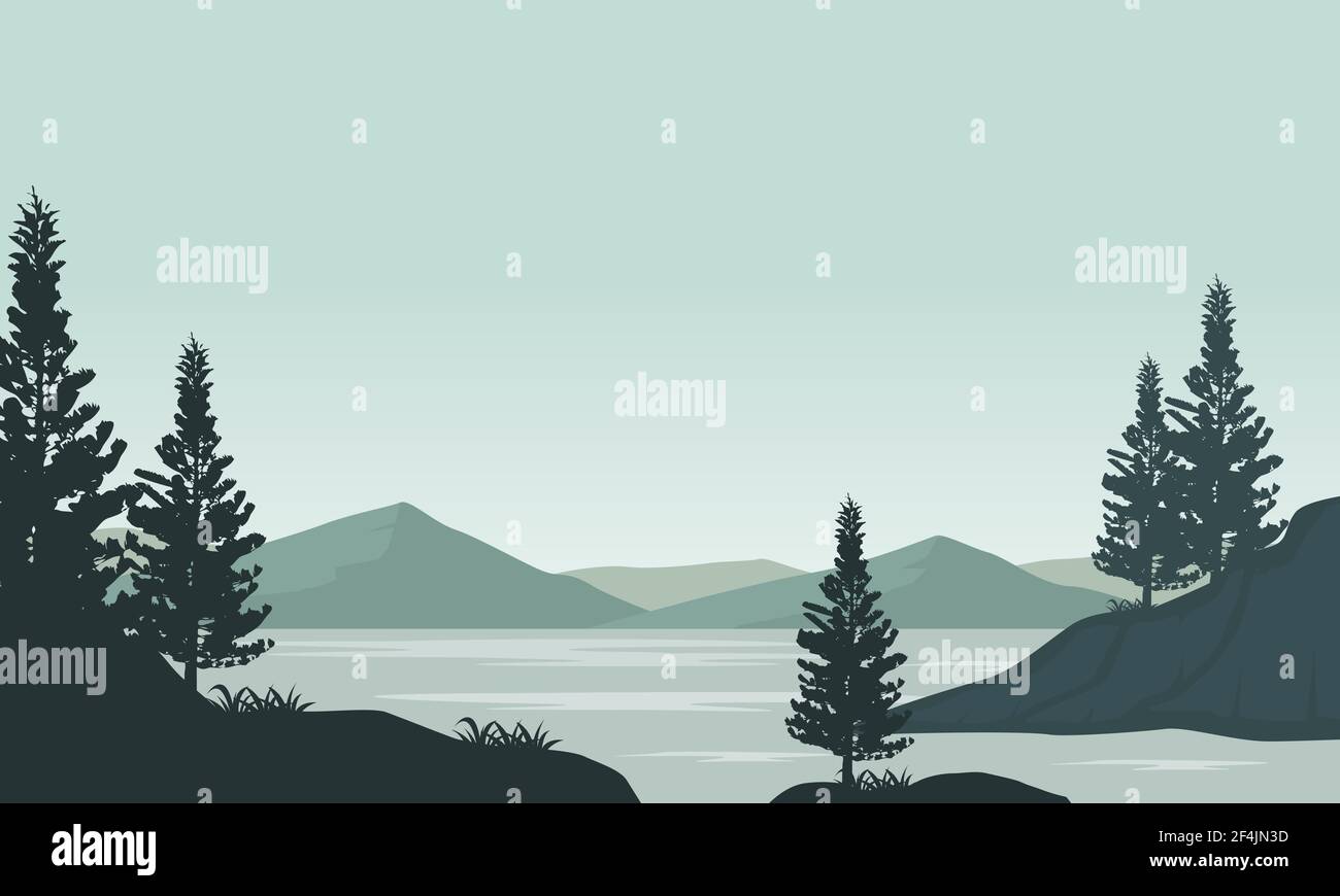 Amazing mountains from riverbank Stock Vector Images - Alamy