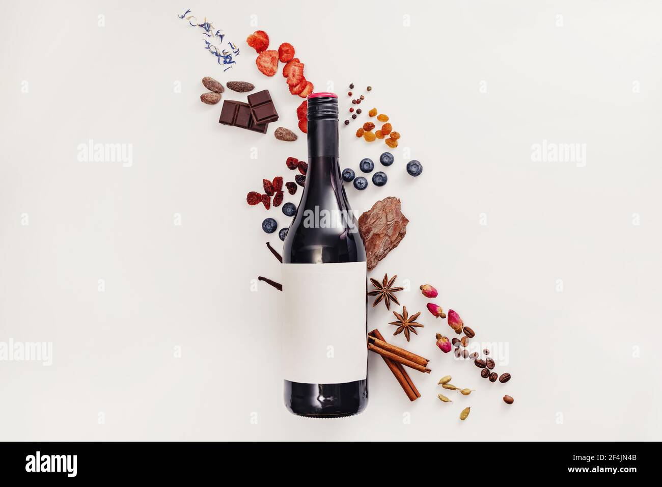 Possible flavor components of red wine. Creative composition Stock ...