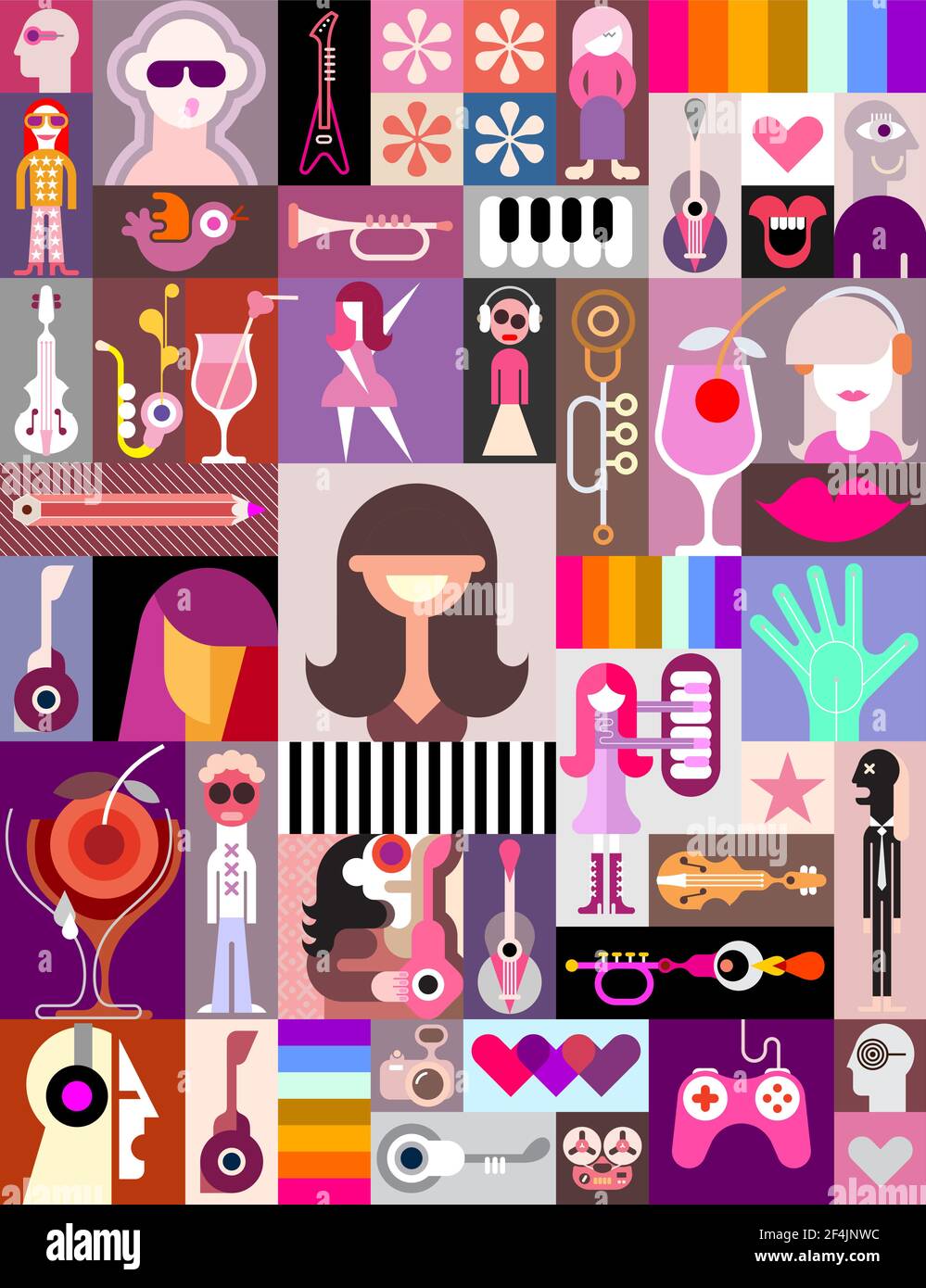 Pop art vector collage of characters, people avatars and different ...