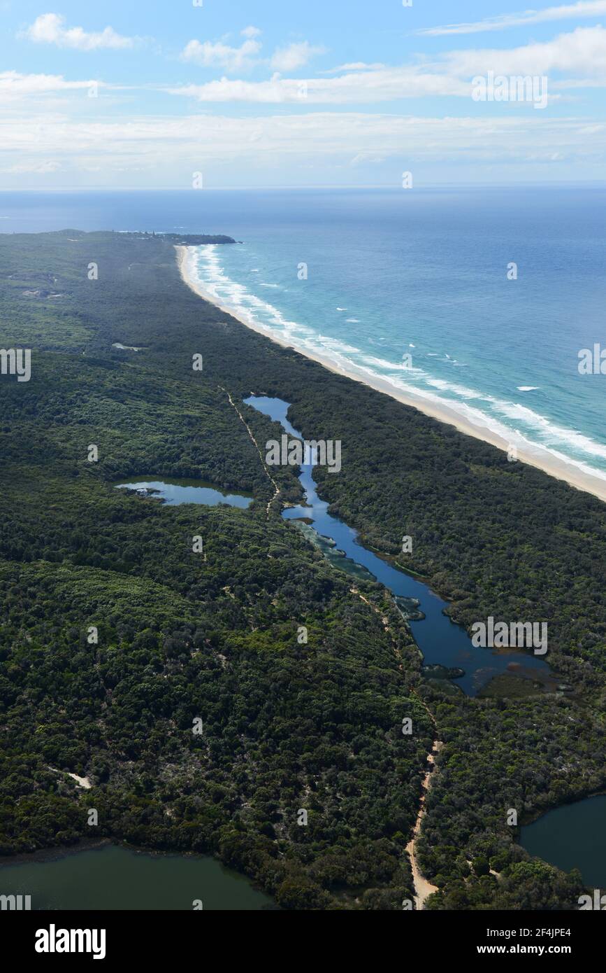 Aerial view of the Pristine coastline of North Stradbroke island in ...