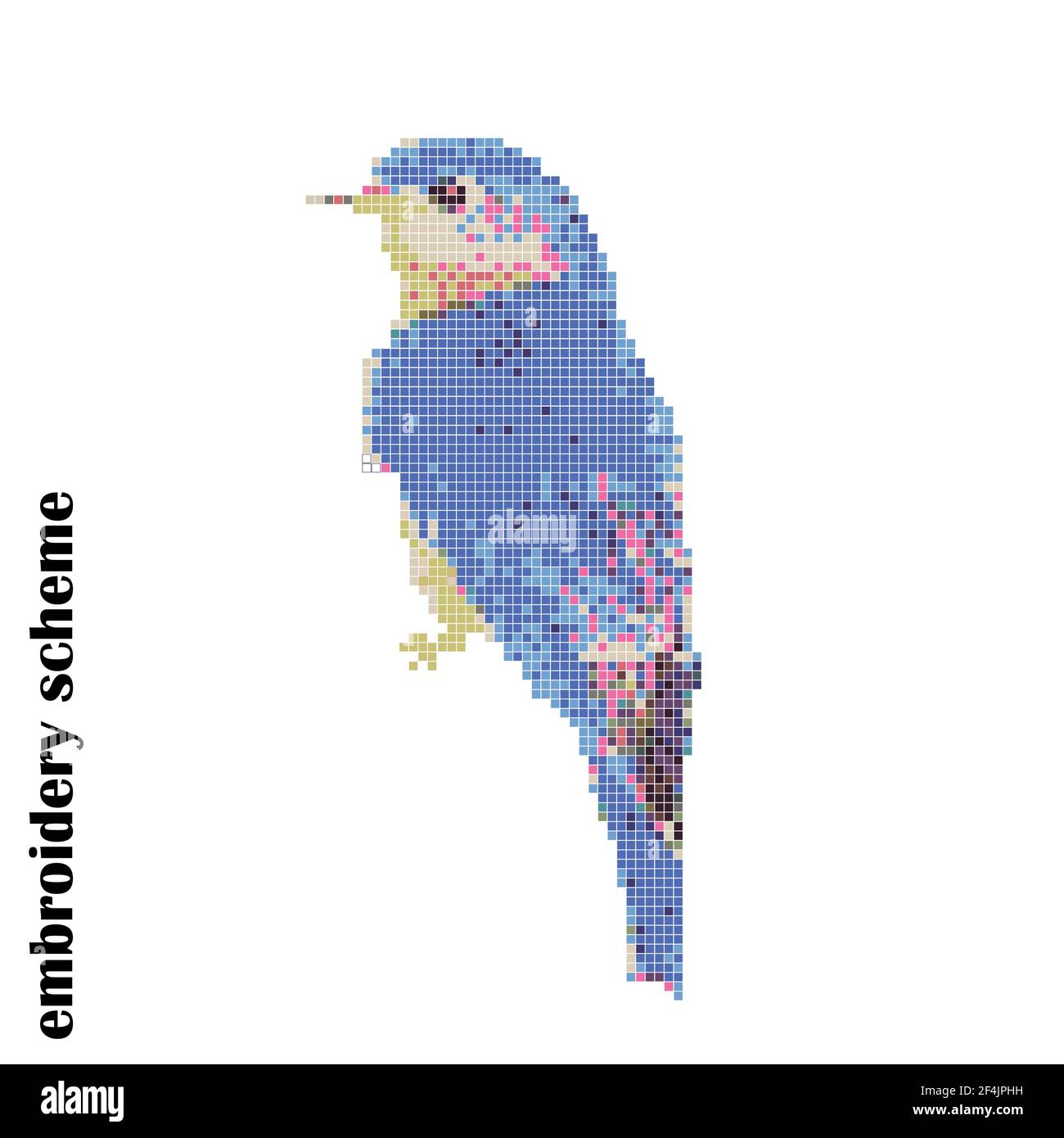 Blue spring bird. Bird embroidery scheme. Vector illustration isolated ...