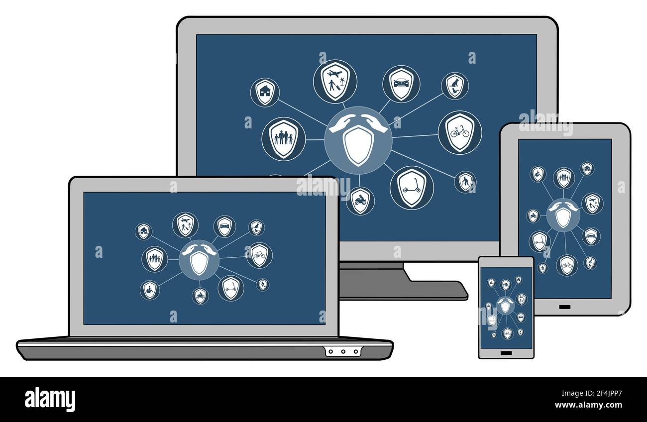 Insurance concept shown on different information technology devices ...