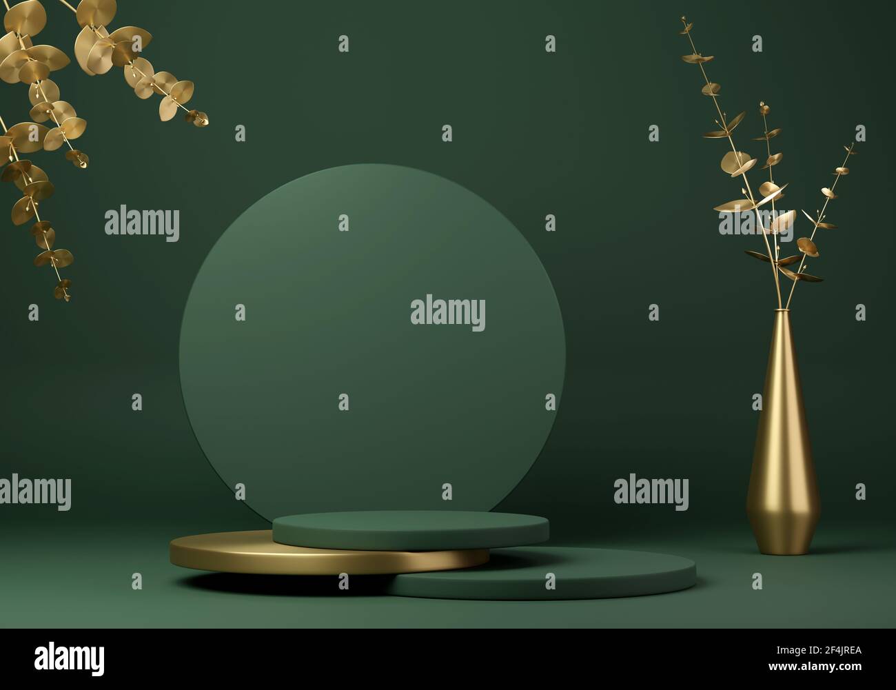 Abstract geometric shape green color minimalistic scene with podium ...