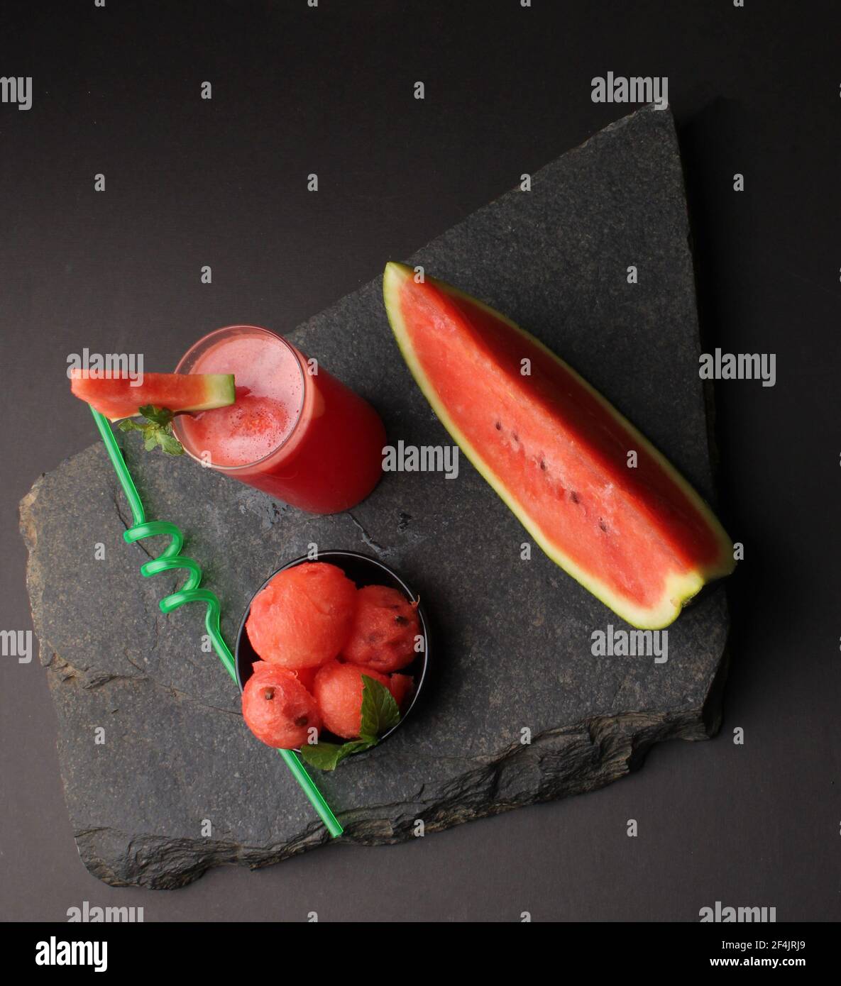 Watermelon smoothies or juice topping with fresh watermelon and mint ...