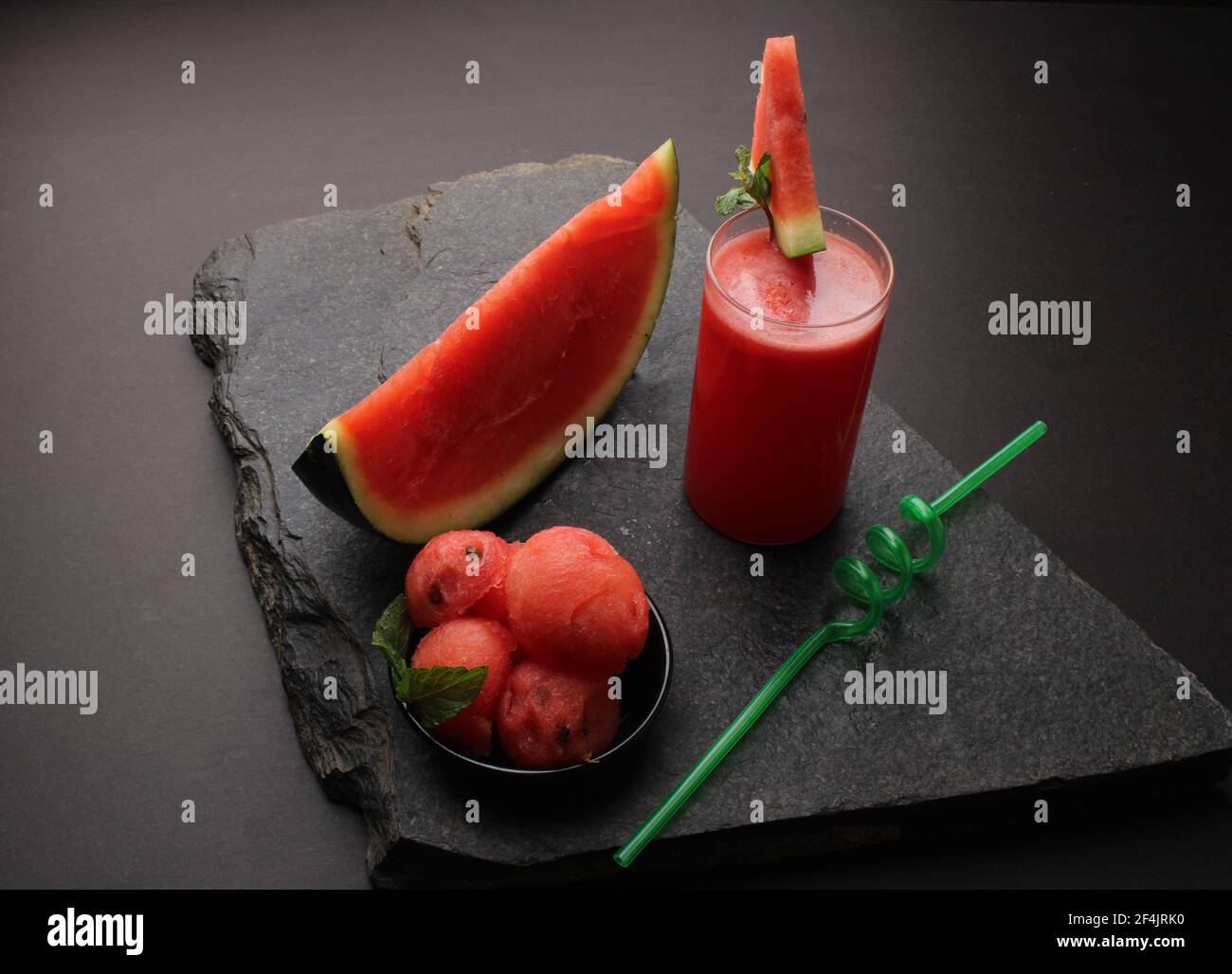Watermelon smoothies or juice topping with fresh watermelon and mint ...