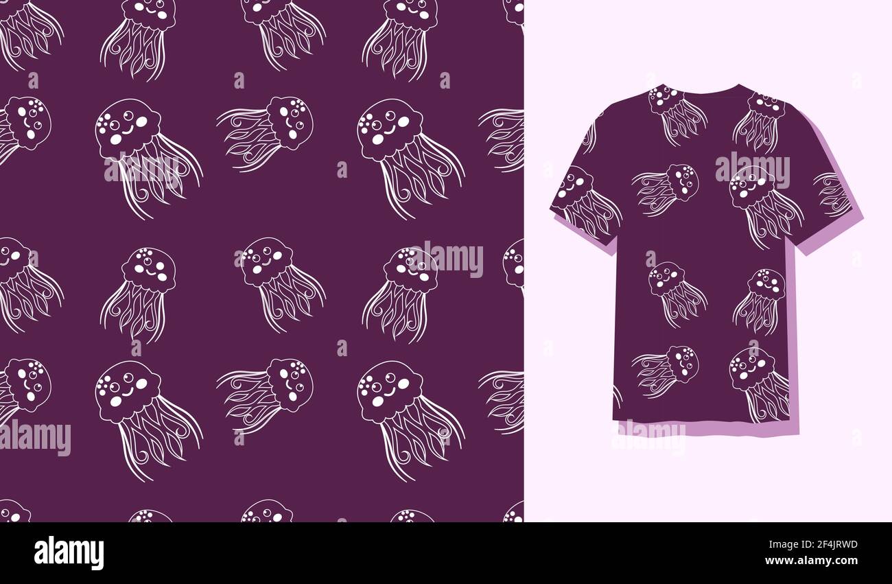 Cute Character Squid Animal Seamless Patterns Can Be Used as Designs On ...