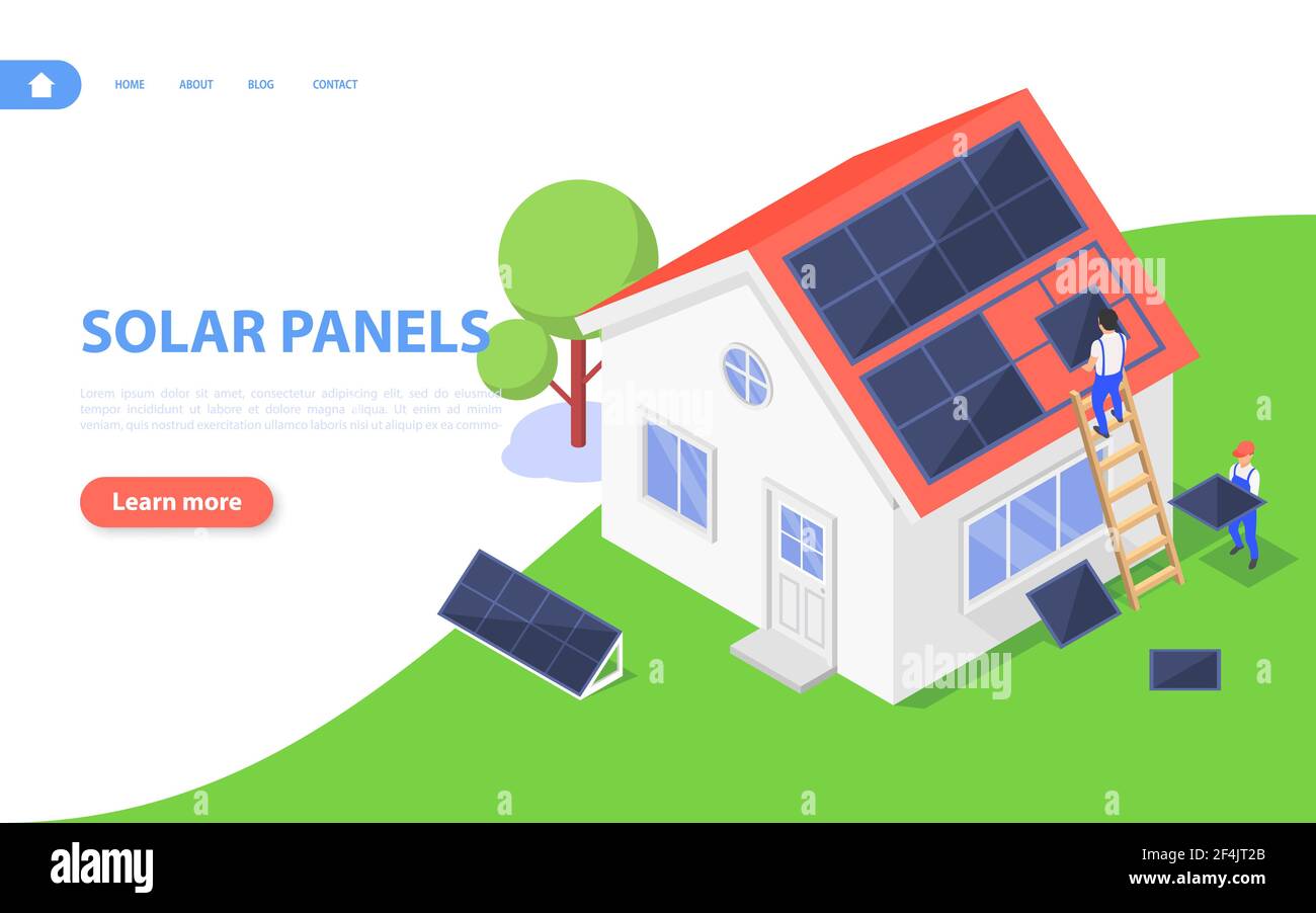 Installation of solar panels by workers on the roof of the house ...