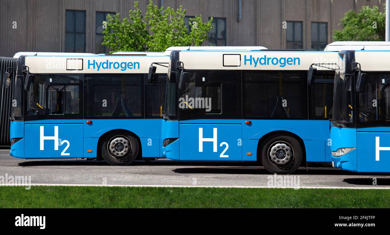 A hydrogen fuel cell buses stands at the bus station Stock Photo - Alamy