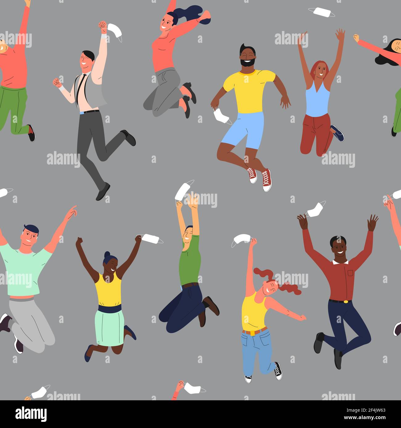 Seamless pattern with crowd of young happy smiling multinational ...