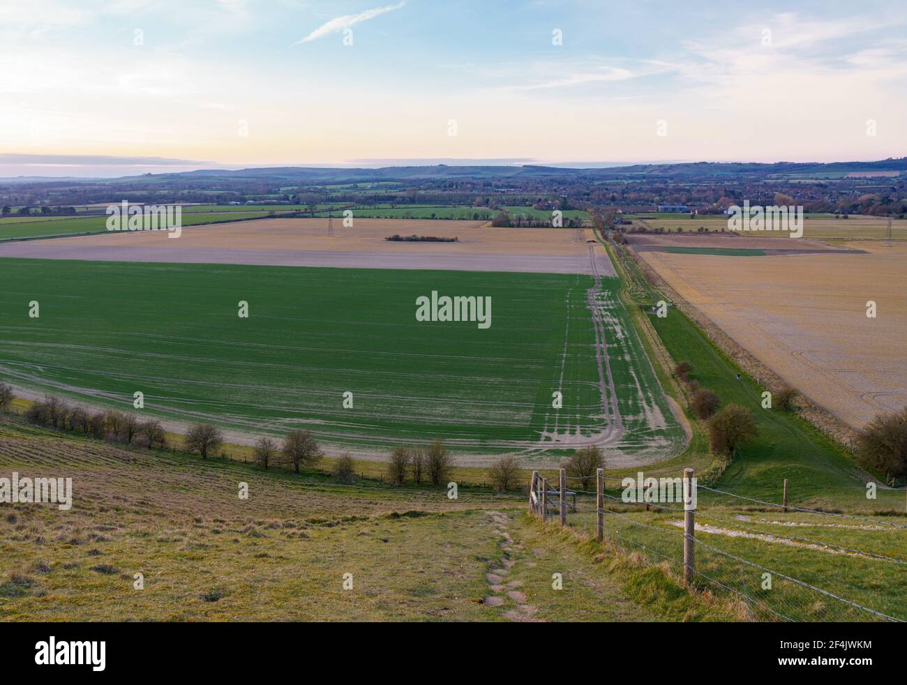 a scenic landscape view across Pewsey Vale and Pewsey Village in ...