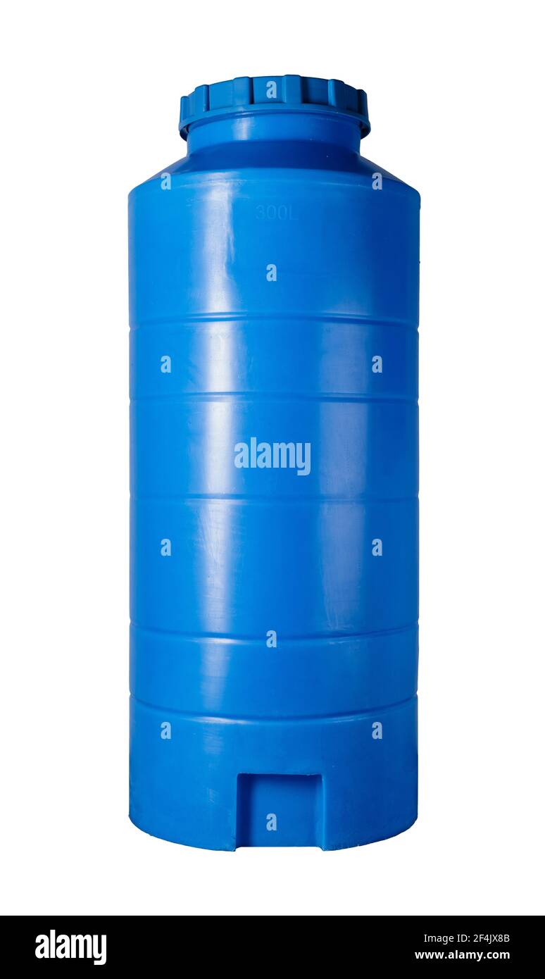 Blue plastic water tank isolated on white Stock Photo - Alamy