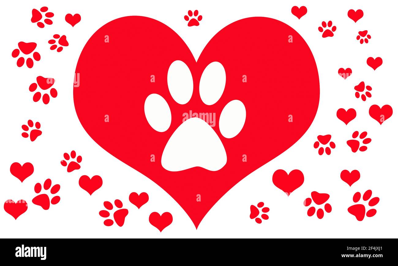 Heart and paw background Stock Photo - Alamy