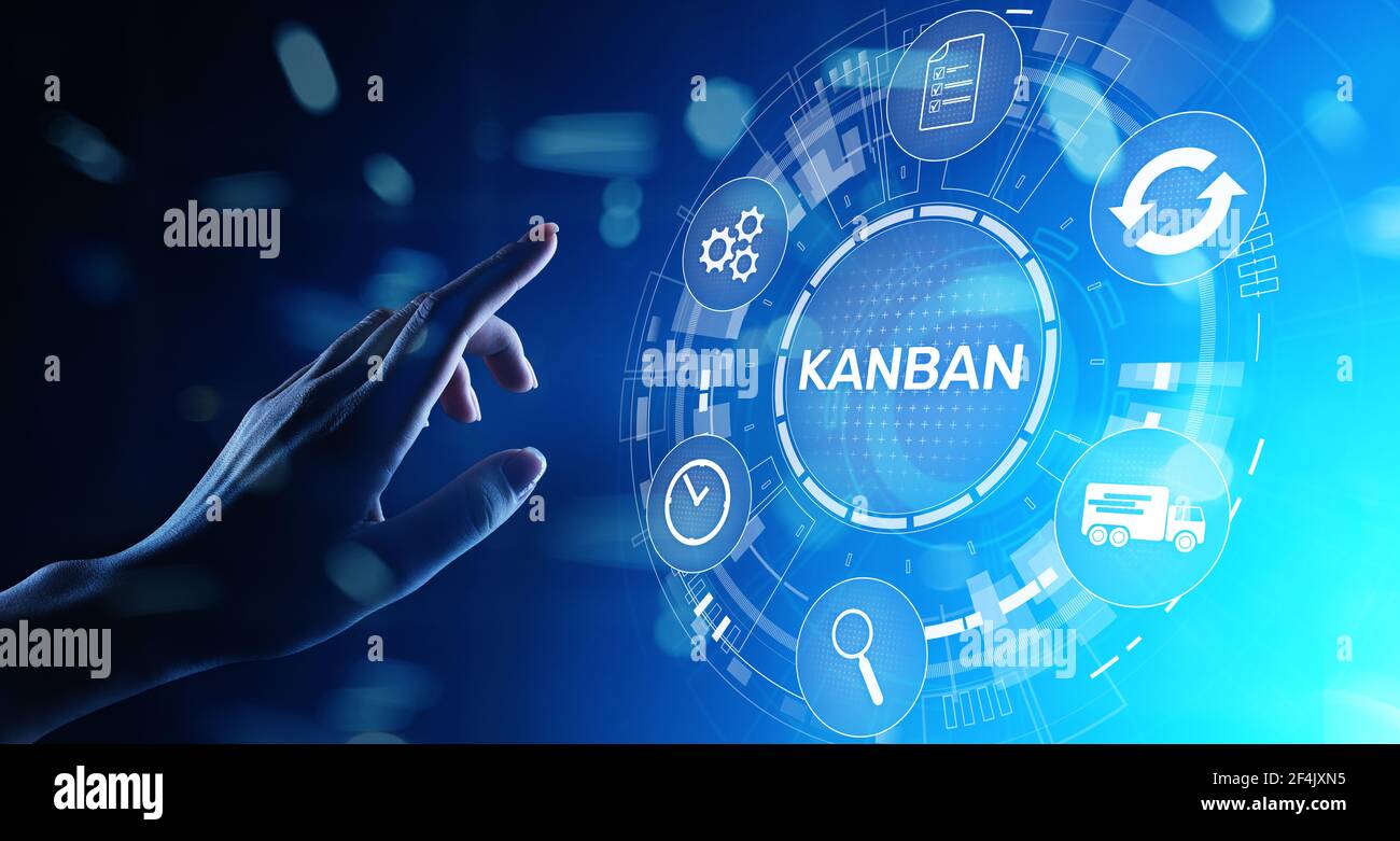 Kanban work flow process management system concept on virtual screen ...