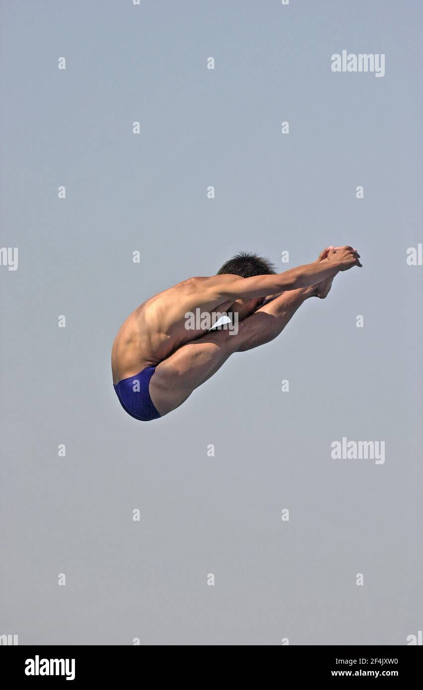 Tian Liang (China), diving from 10 mt platform during the final of the ...