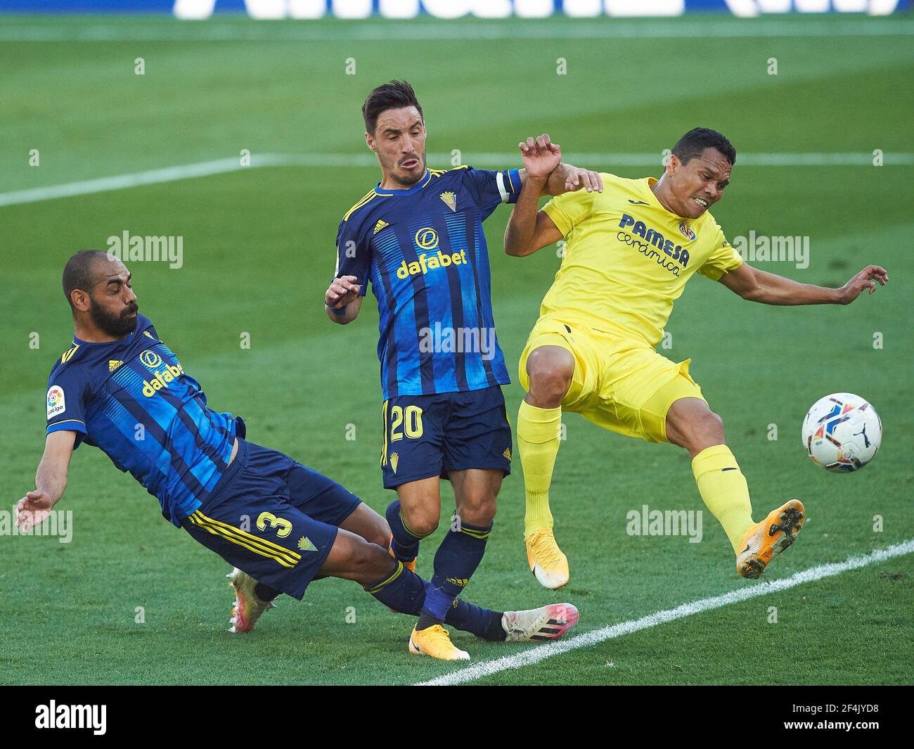 Rafael Fali Jimenez, Isaac Carcelen of Cadiz and Carlos Bacca of ...