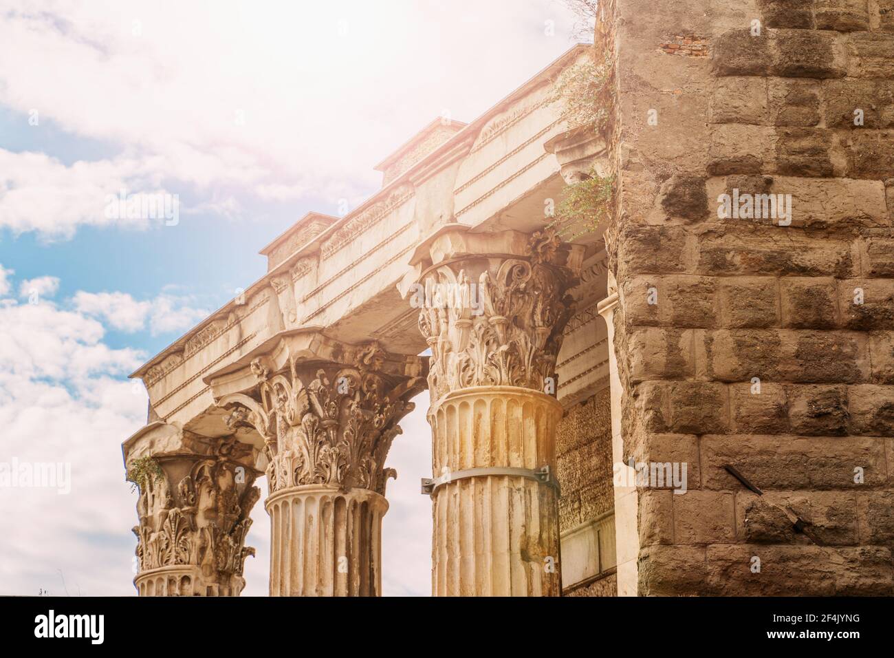 Ancient Italian ruins, beautiful aged columns of ruined history ...