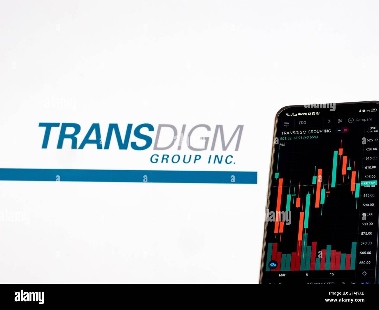 In this photo illustration the stock market information of TransDigm ...