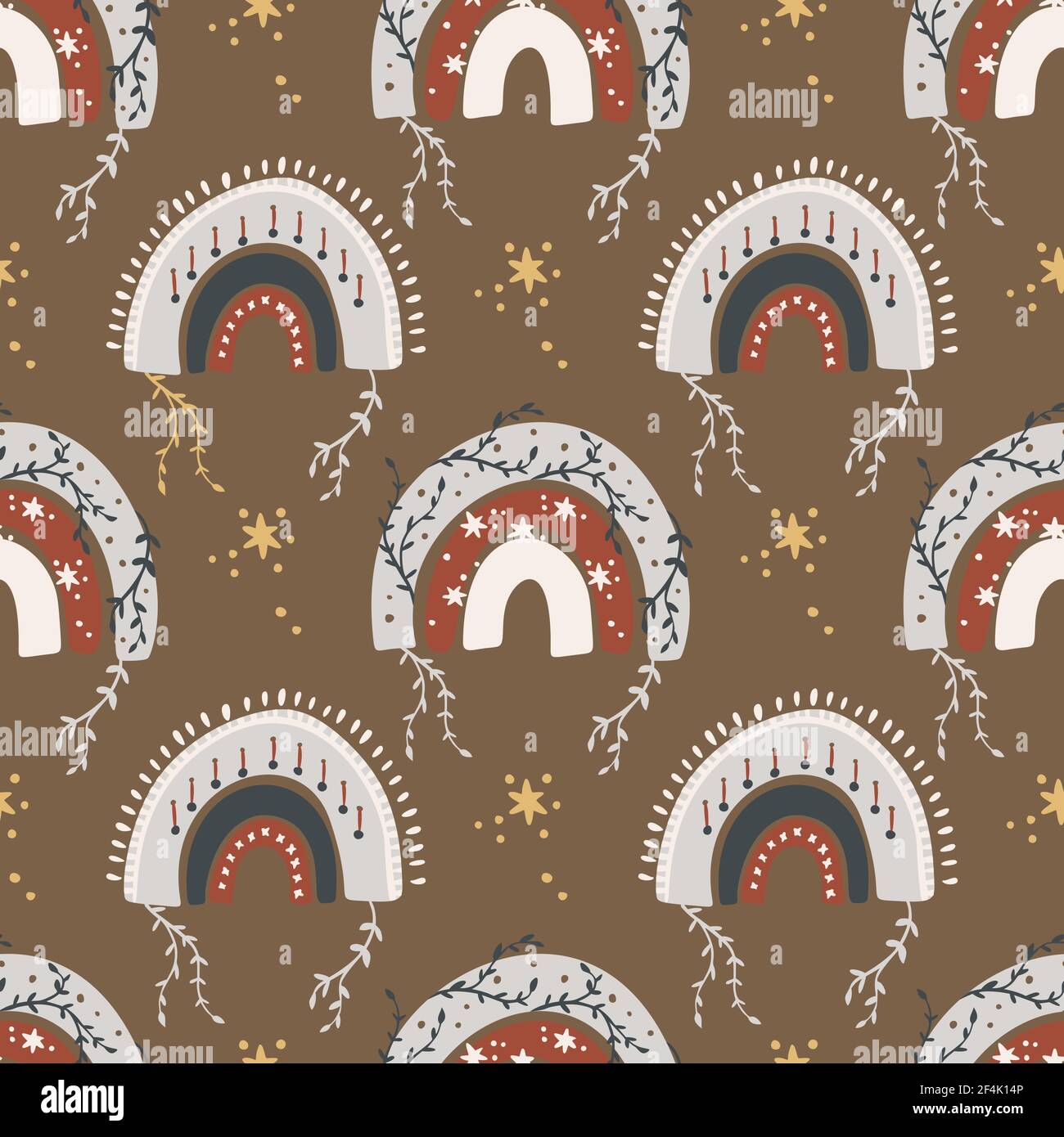 Kid rainbow child boho bohemian seamless pattern. Vector baby childish ...