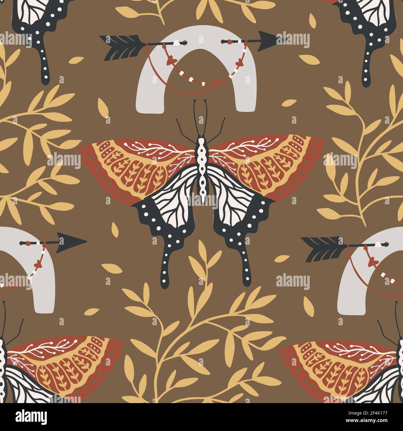 Butterfly boho insect seamless ethnic pattern. Decorative magic fashion ...