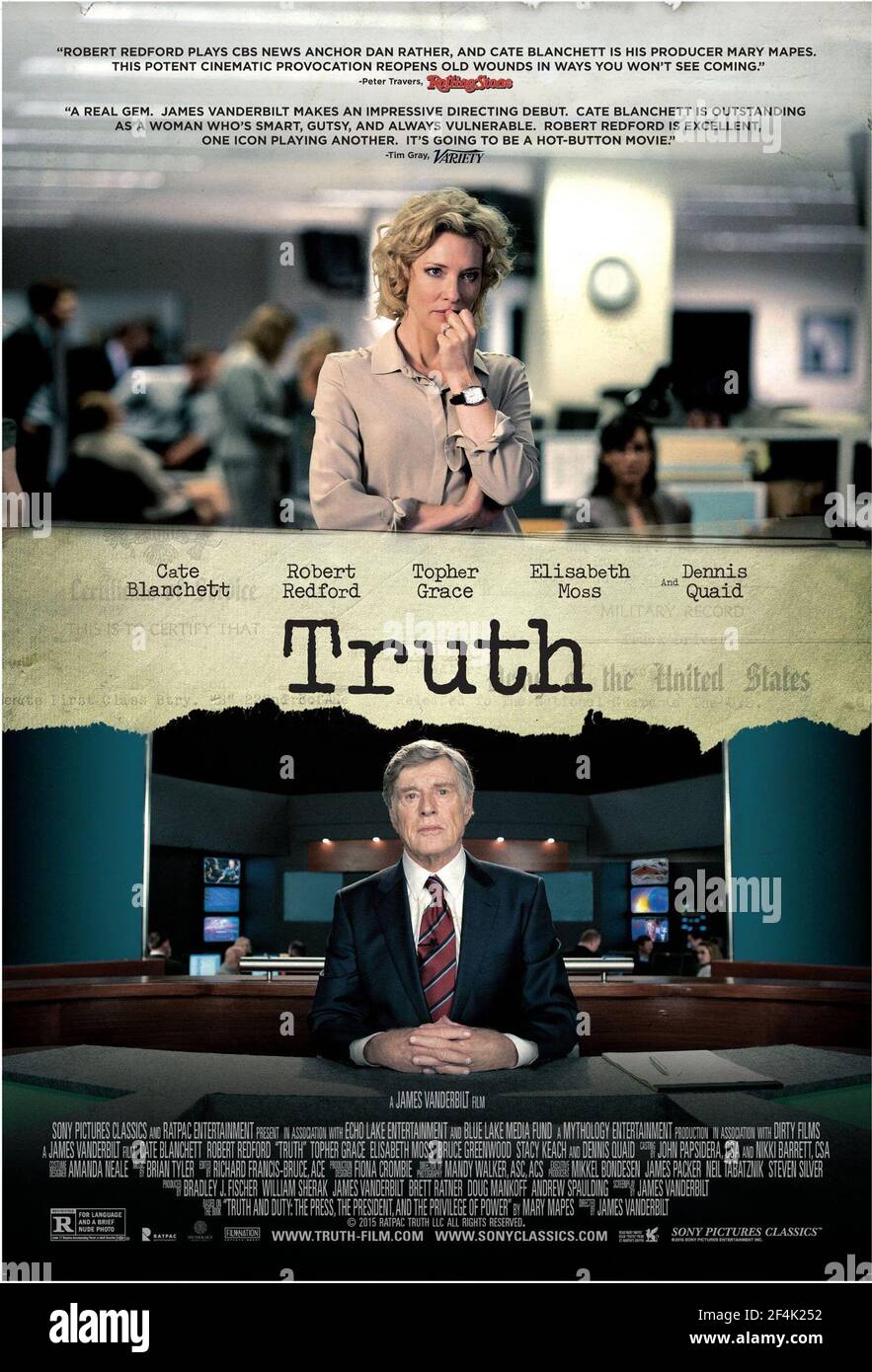 TRUTH (2015), directed by JAMES VANDERBILT. Copyright: Editorial use ...