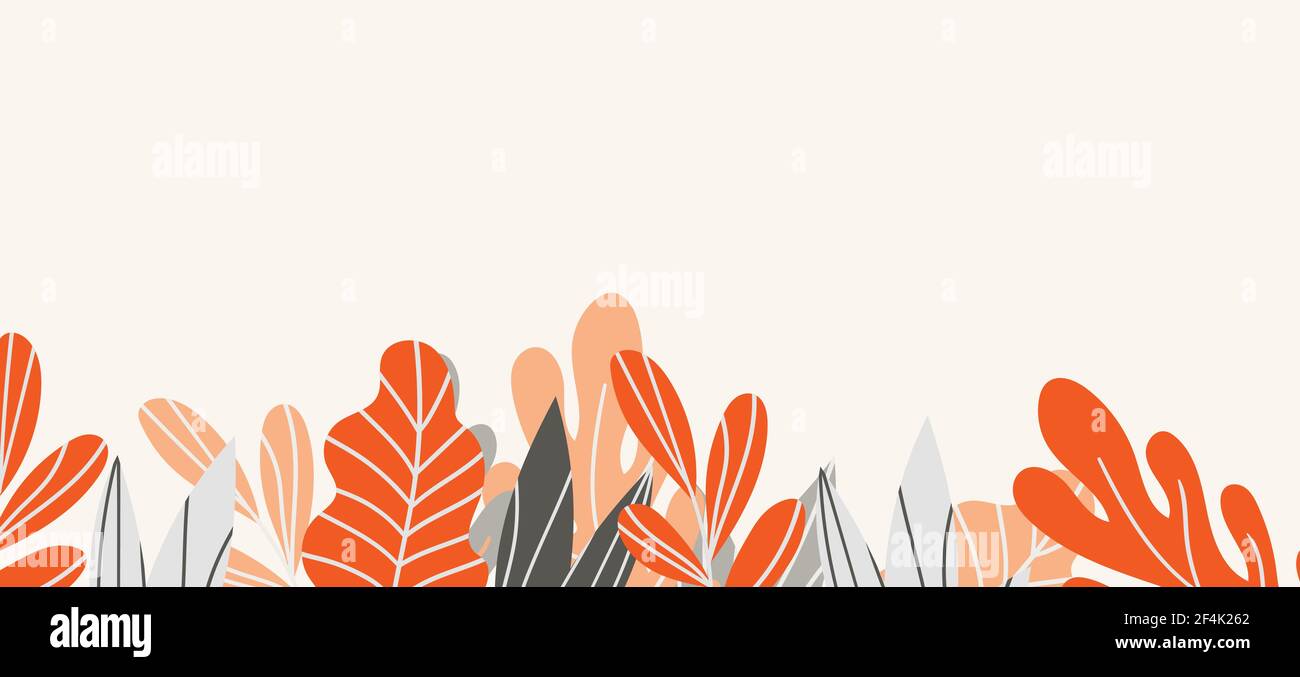 Floral web banner with drawn color exotic leaves. Nature concept design ...