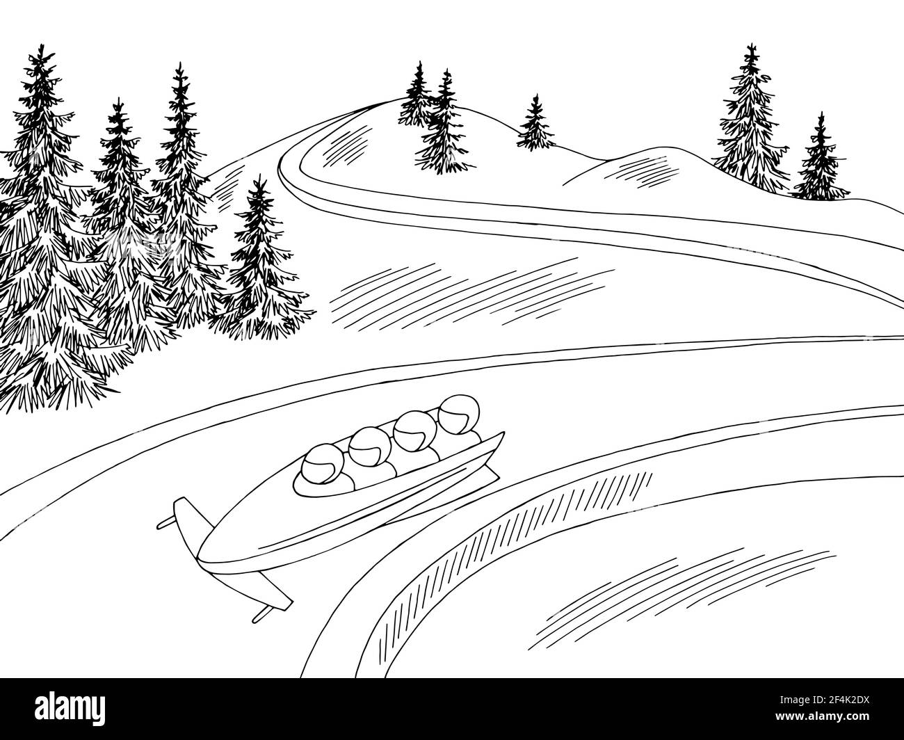 Bobsled riding winter sport graphic black white landscape sketch ...