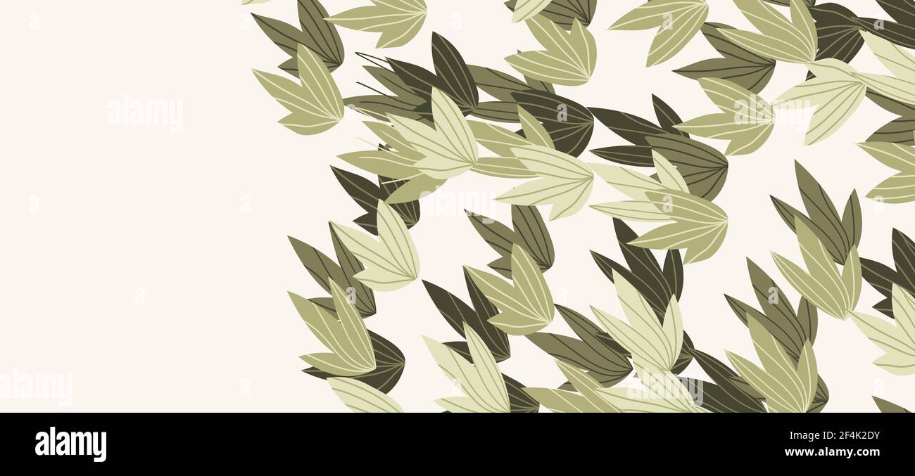 Floral web banner with drawn color exotic leaves. Nature concept design ...